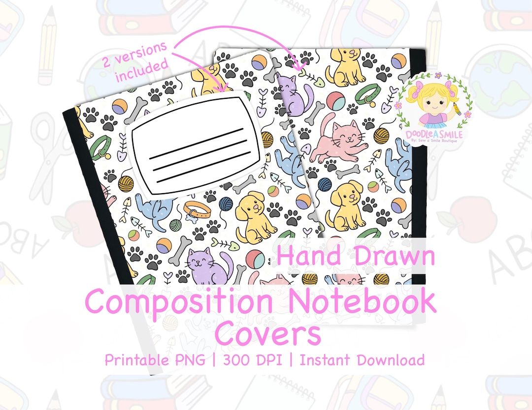Colorful Cats Composition Book Cover Printable PNG for School, Dog and ...