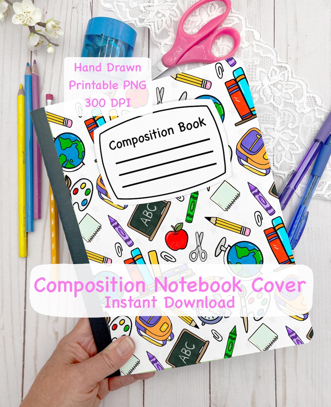 Back to School Composition Book Cover PNG, Printable Composition ...