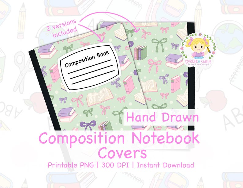 Bookish Composition Book Cover Printable PNG for Girls, Coquette Book ...