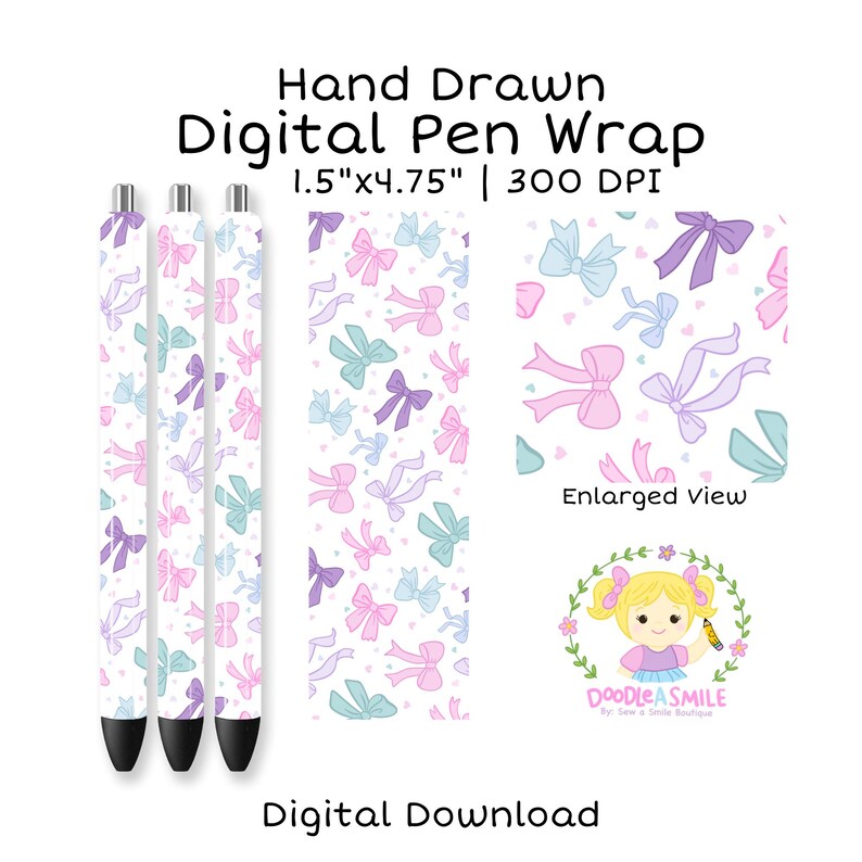 Bow Digital Pen Wrap PNG Bundle for Sublimation, High Quality Bow ...