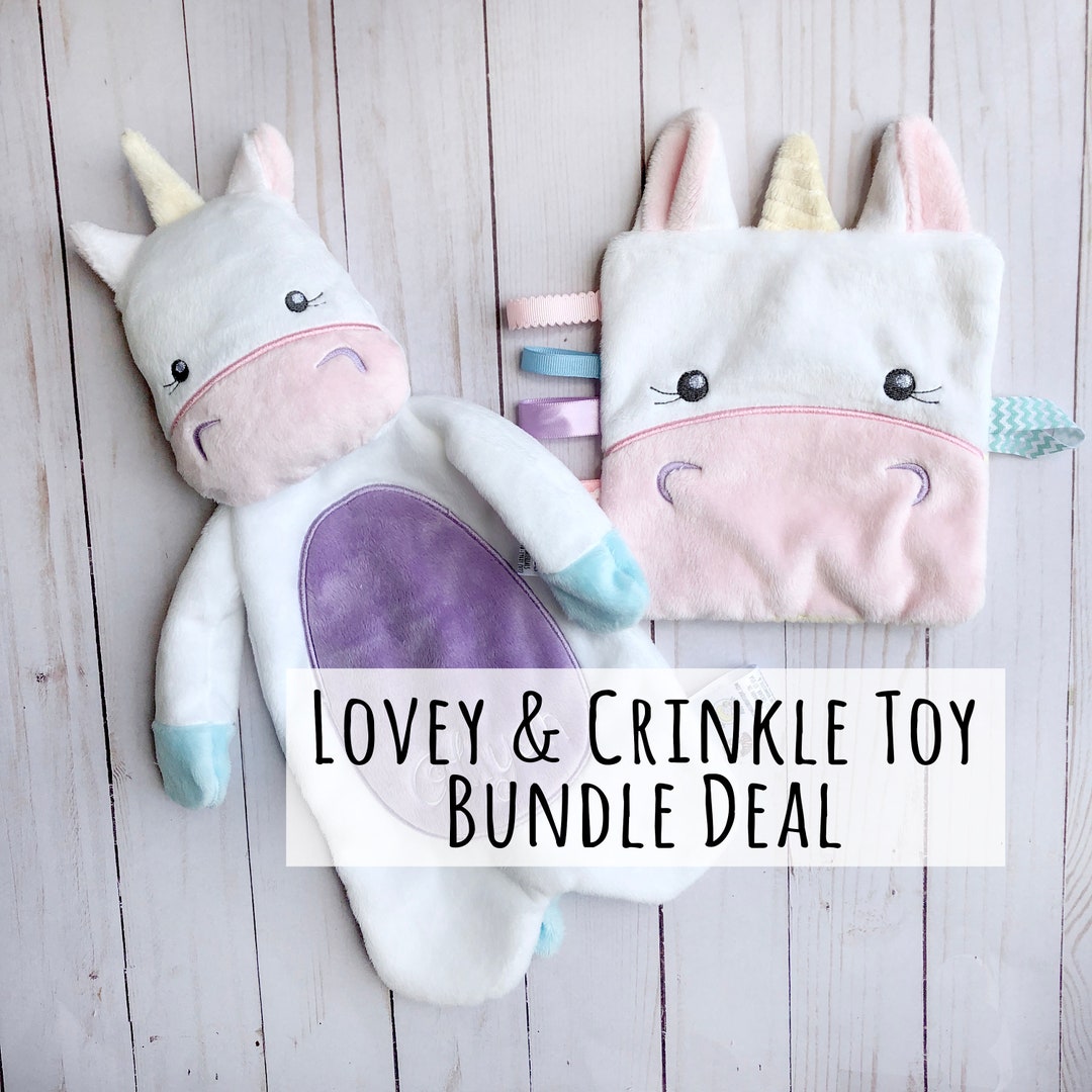 Personalized Unicorn Lovey Baby Crinkle Toy Unicorn Baby Shower Gift ...