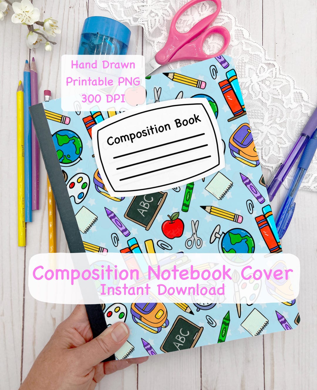 Cute Composition Book Cover Printable PNG for Commercial Use, Back to ...