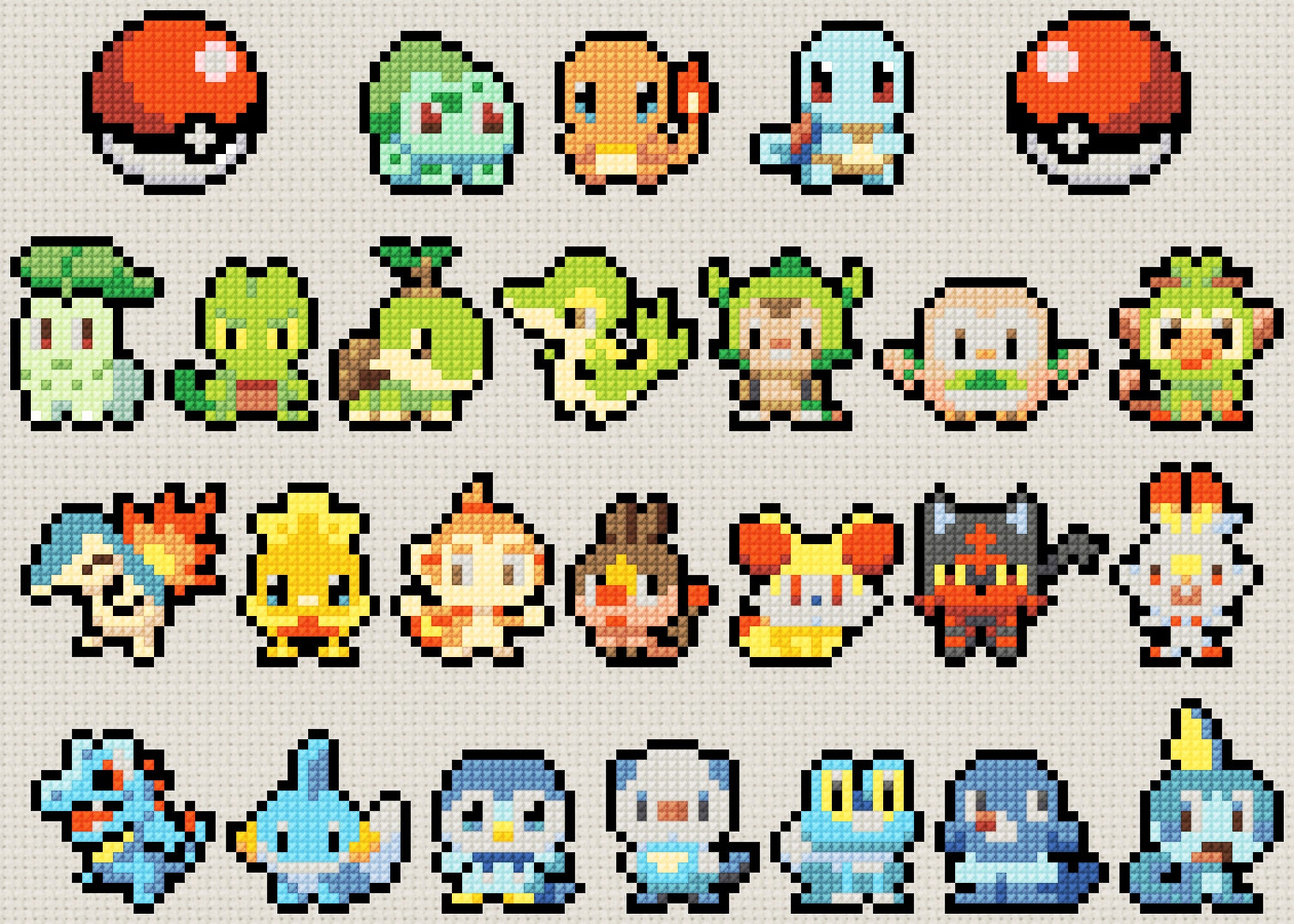 All Generations Pokemon Starters Cross Stitch Pattern - Etsy