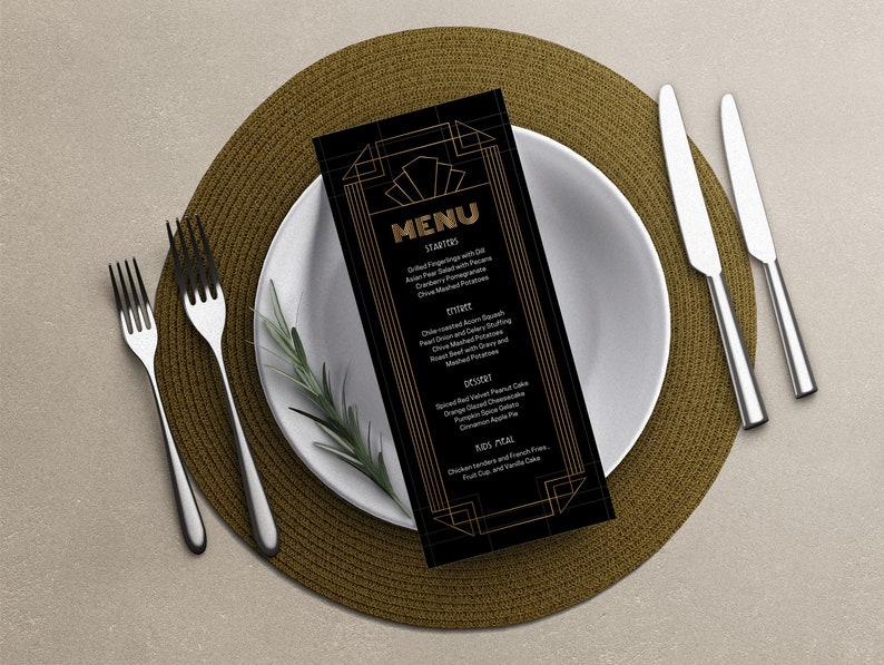 Art Deco Menu Template 4in X 10in Instant Download - Etsy