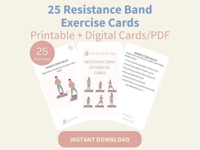 Resistance Band Exercise Cards: 25 Illustrated Workouts (digital ...
