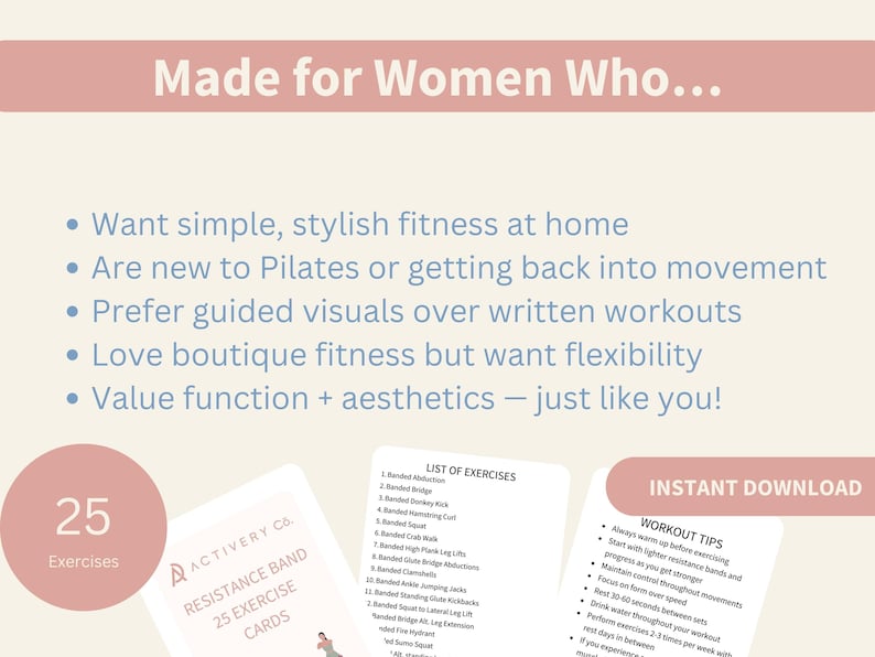 Resistance Band Exercise Cards: 25 Illustrated Workouts (digital ...
