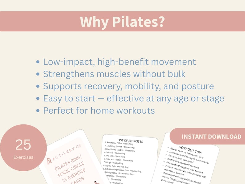 Pilates Ring Exercise Cards: 25 Illustrated Workouts (digital Download ...