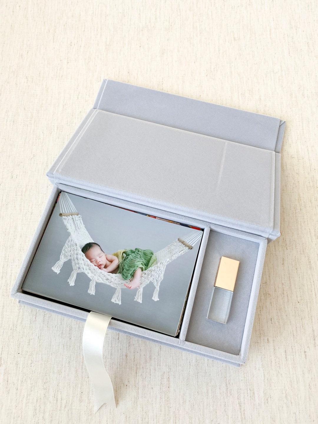 Custom Photo Print Box With USB Gray, Velvet Photo USB Box, 4x6 Box ...