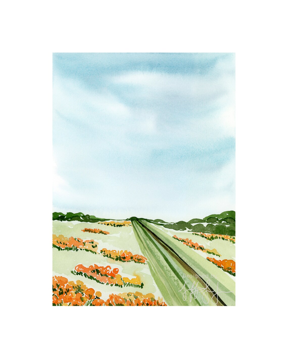 Watercolor Landscape Print, Modern Landscape Painting, Contemporary ...