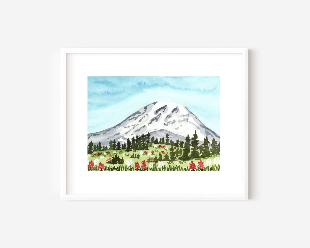 Mt Rainier Art Print, Mt Rainier Painting, Mt Rainier Wall Art ...