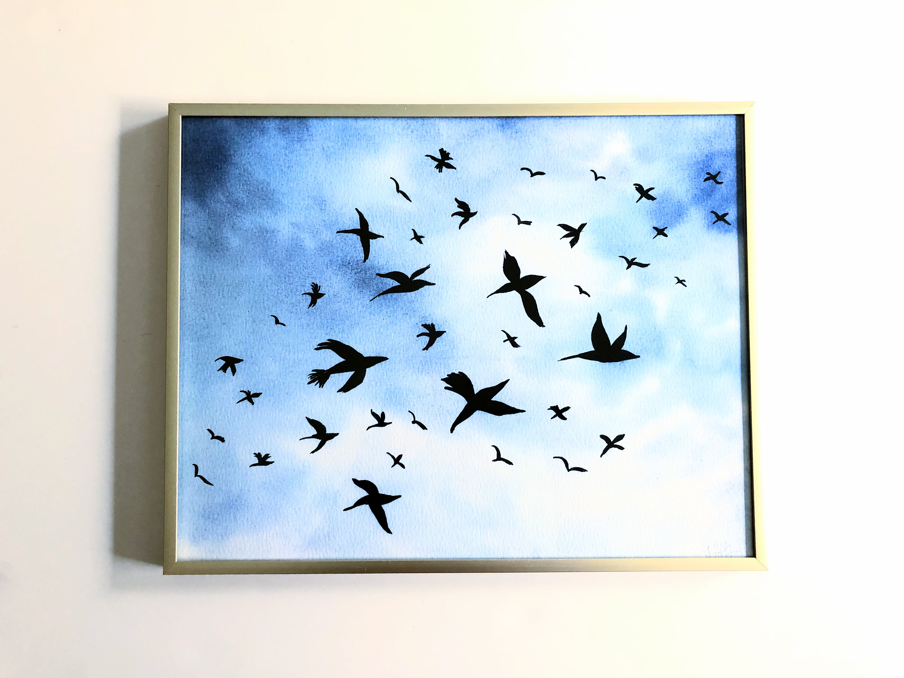 Blue Birds Art Print, Birds in Flight Wall Art, Sparrow Watercolor ...