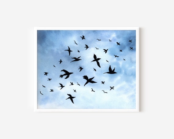 Blue Birds Art Print Birds in Flight Wall Art Sparrow - Etsy