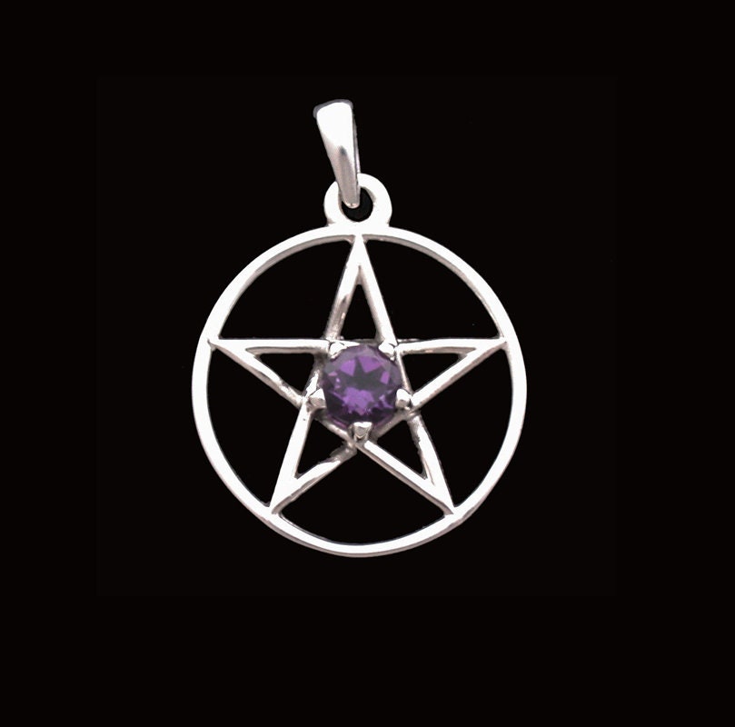 Sterling Silver Pentacle Pendant With Natural Faceted Center Stone ...