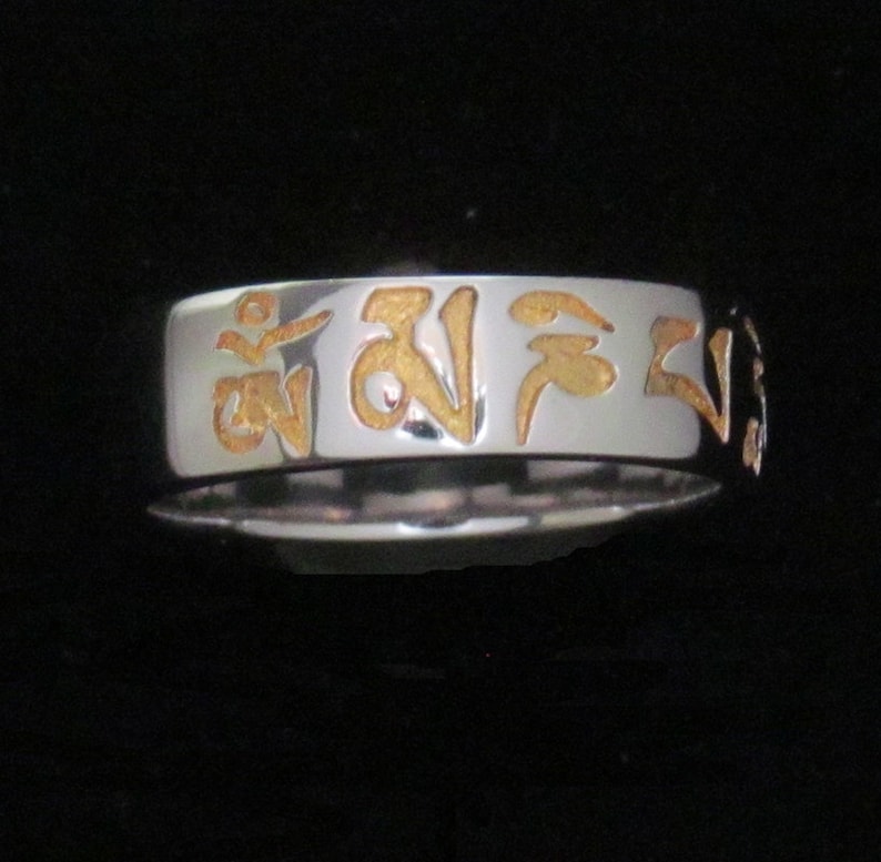 Sterling Silver Om Mani Padme Hum Ring With Gold Overlay - Etsy