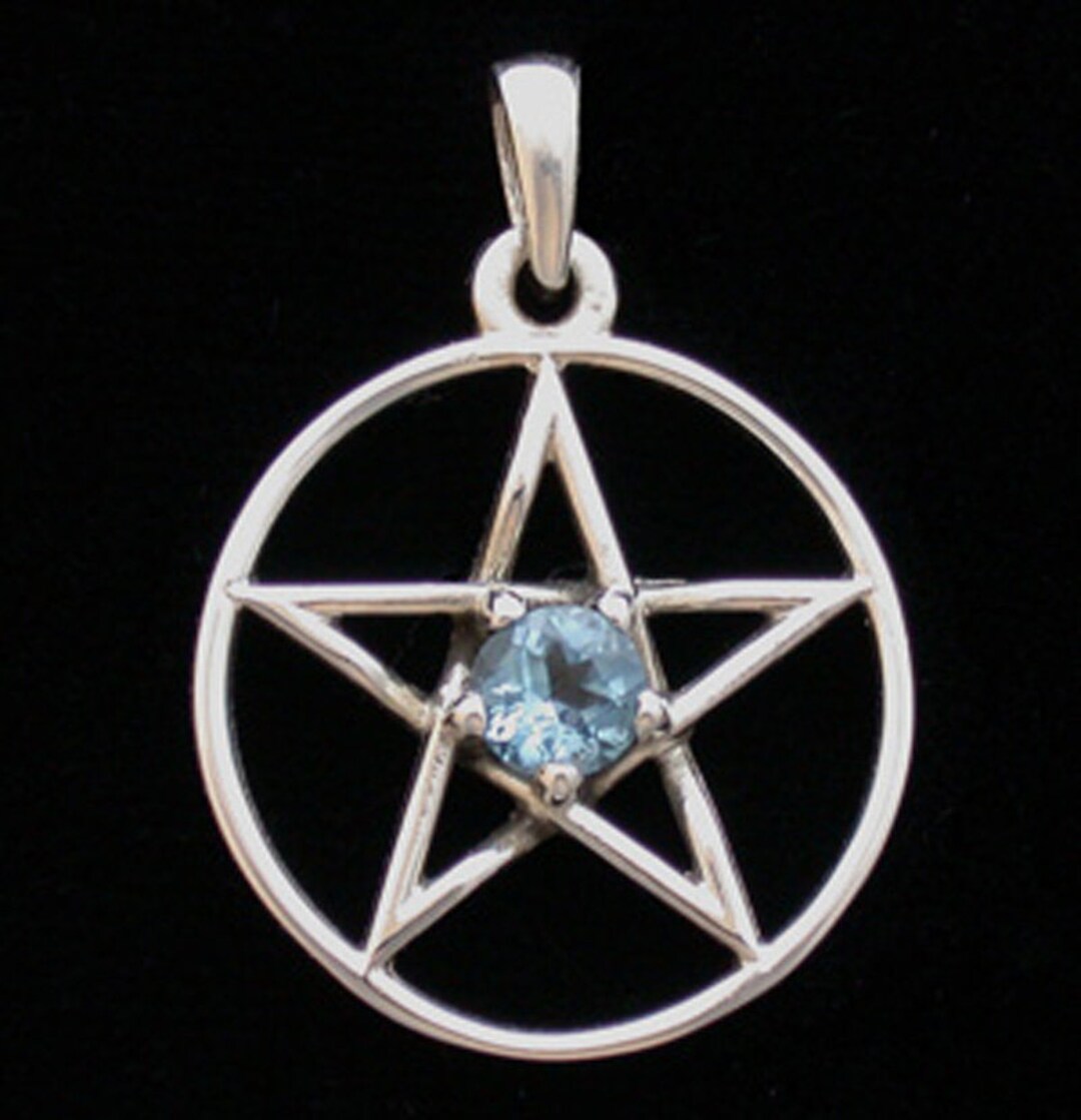 Sterling Silver Pentacle Pendant With Faceted Center Stone. Large! 21mm ...