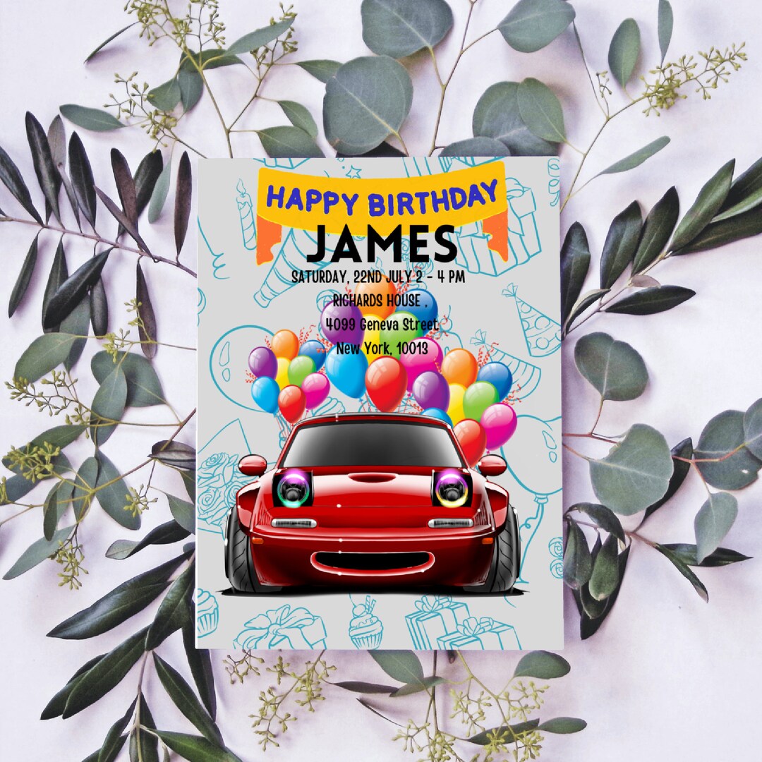 Editable Mazda Miata Birthday Invitation Invitation Birthday Party ...