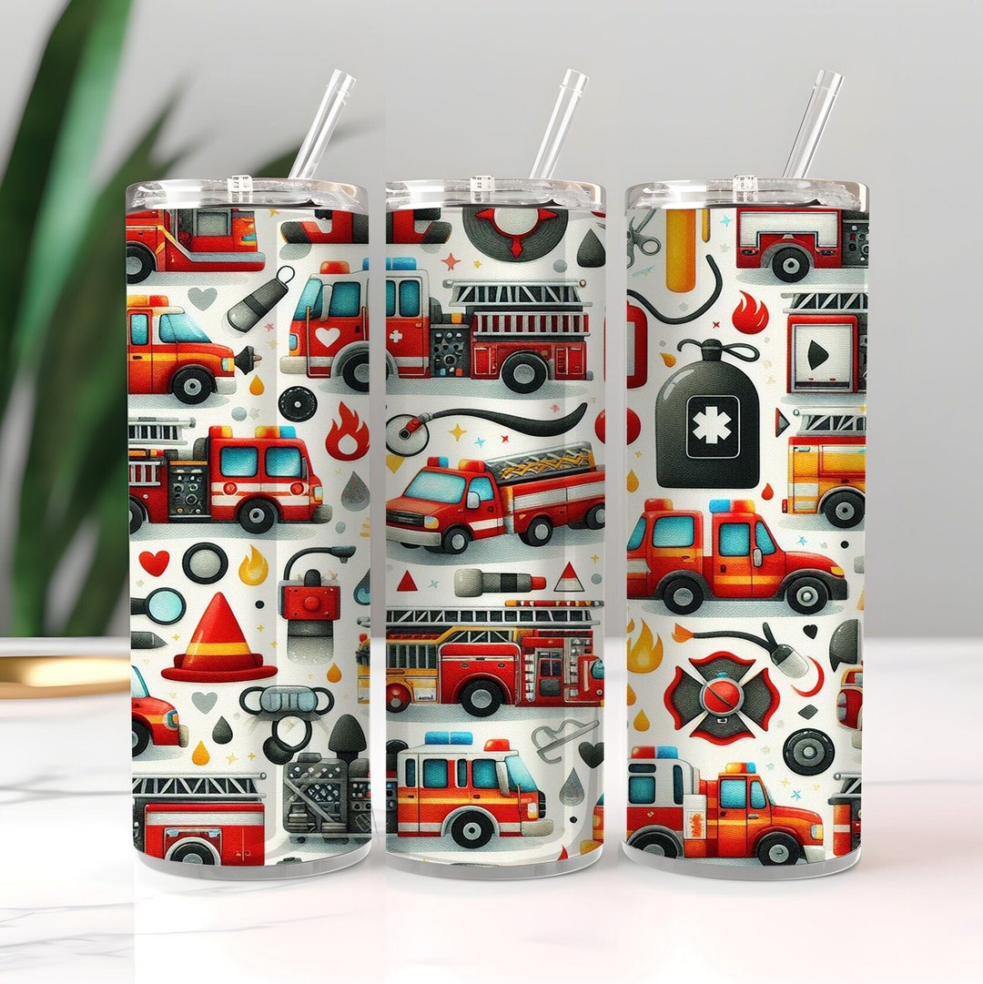 Cute Fire Truck Pattern for Kids Design, 20 Oz Skinny Tumbler Wrap ...