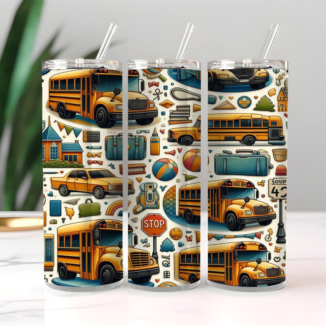 Cute School Bus Pattern for Kids Design, 20 Oz Skinny Tumbler Wrap ...