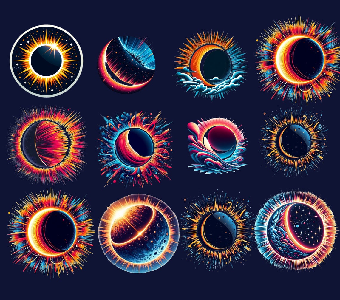 Solar Eclipse Png Files Bundle Pack of 12, Png Download Files, Solar ...