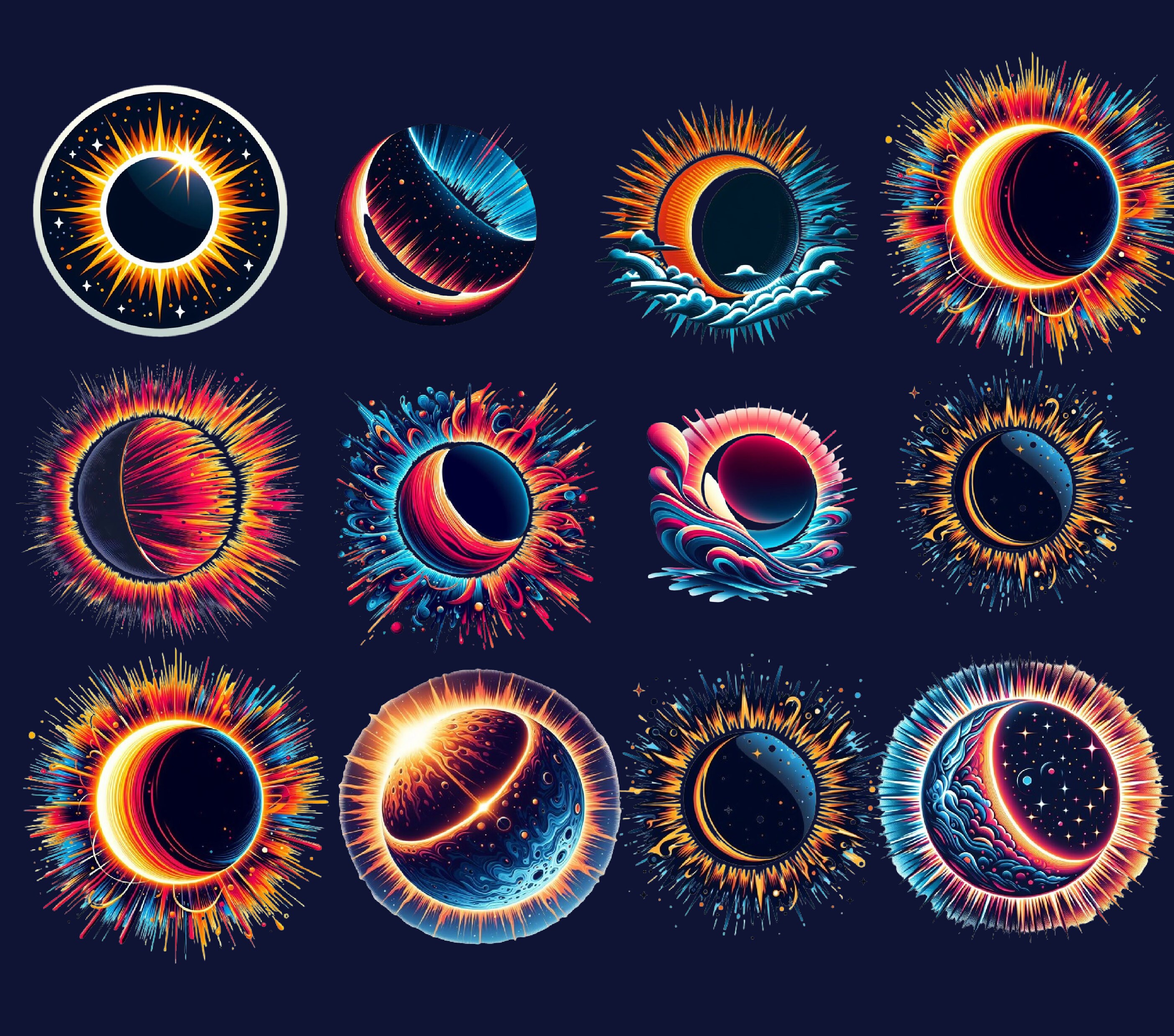 Solar Eclipse Png Files Bundle Pack of 12, Png Download Files, Solar Eclipse Sticker, Solar ...