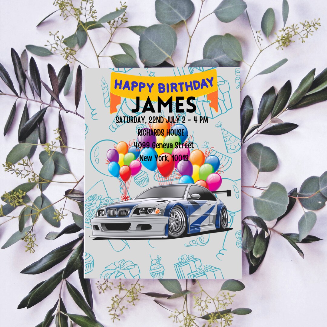Editable Bmw M3 Gtr Birthday Invitation Invitation Nfs M3 Gtr Birthday ...