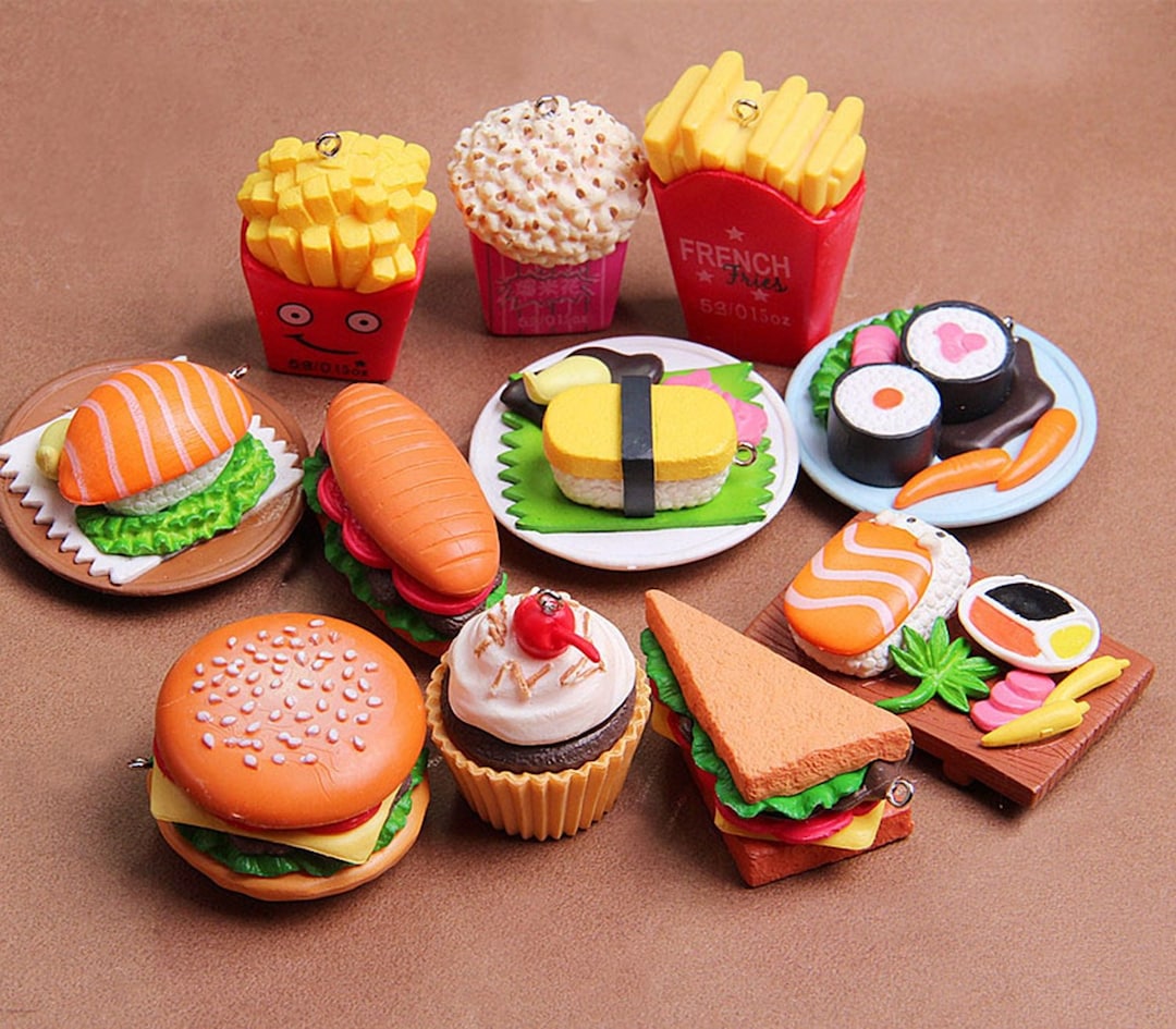Huge Fake Food Sashimi Popcorn Fries Resin Charms Cabochons Ornament or ...