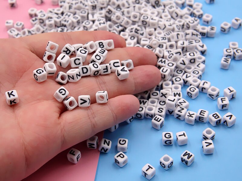 White Cube Letter Bead Resin Acrylic Perforated Beads DIY | Etsy
