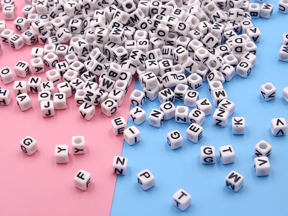 White Cube Letter Bead Resin Acrylic Perforated Beads DIY | Etsy