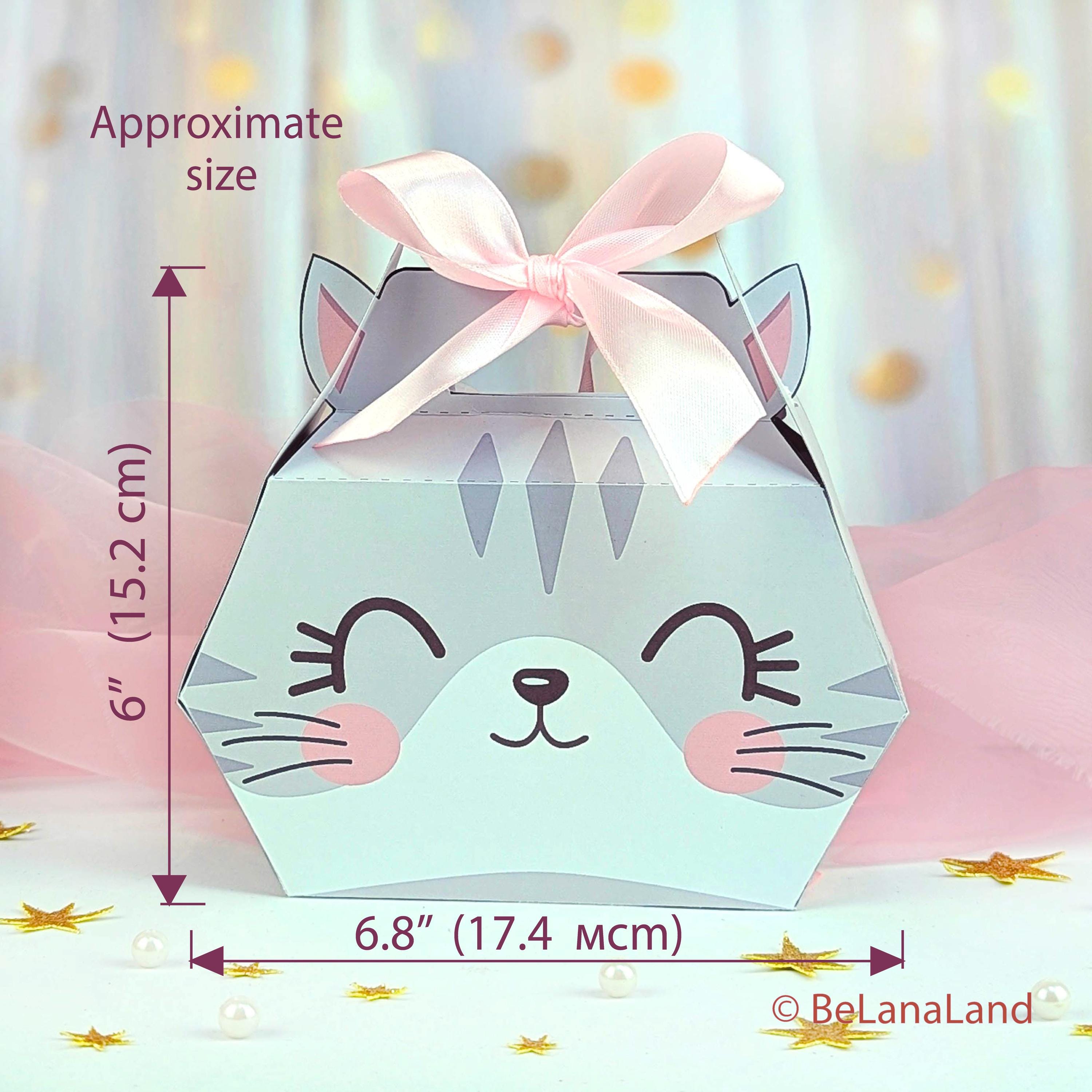 Printable Cat Favor Box Template, Cute Kitty Head Gift Box, Editable ...