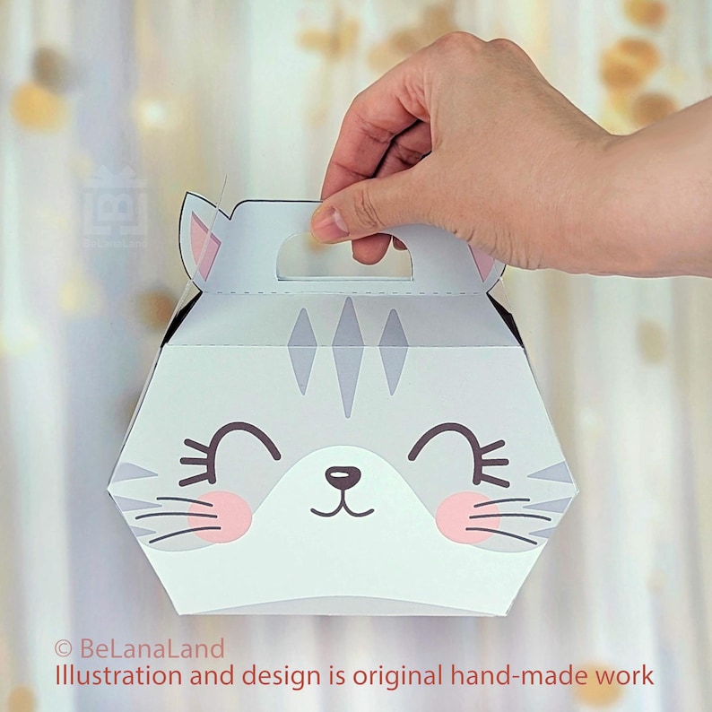 Printable Cat Favor Box Template, Cute Kitty Head Gift Box, Editable ...