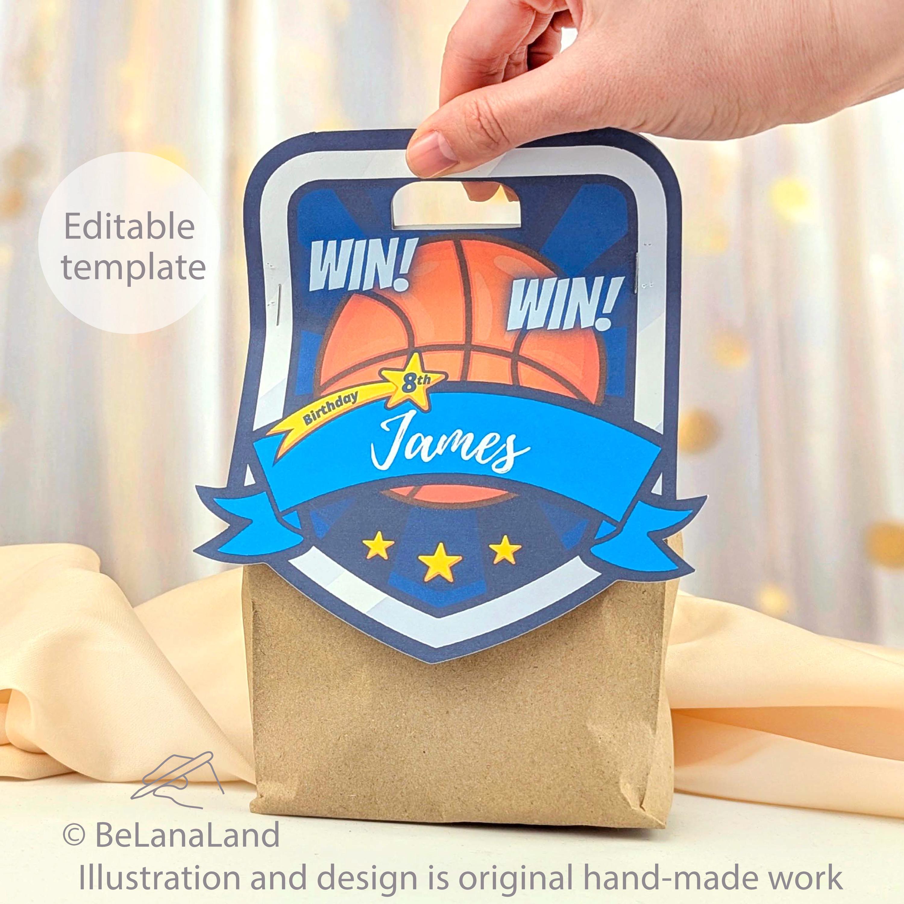 Basketball Birthday Bag Topper Printable | Editable Card Favor Bag Tag ...