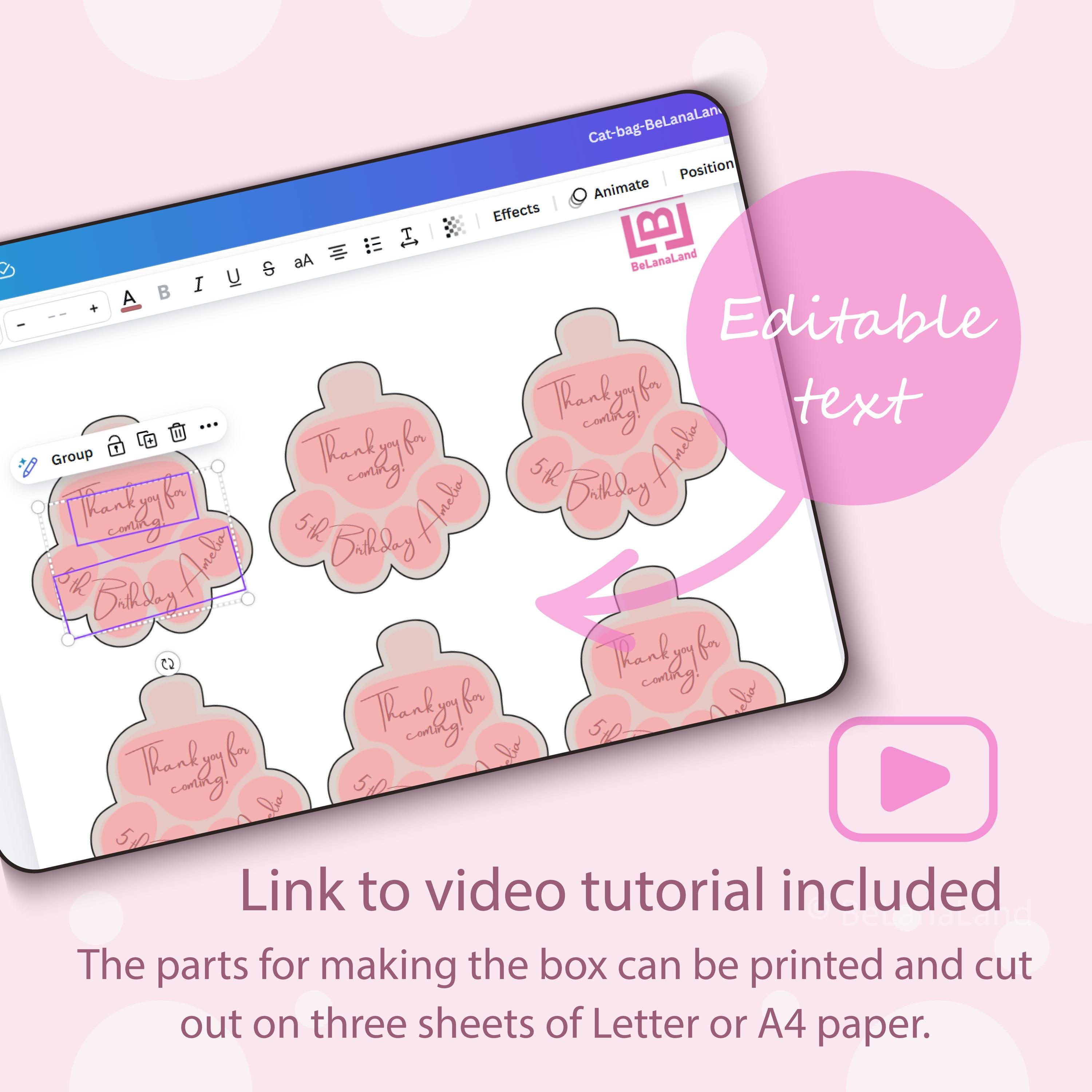 Printable Cat Favor Box Template, Cute Kitty Head Gift Box, Editable ...