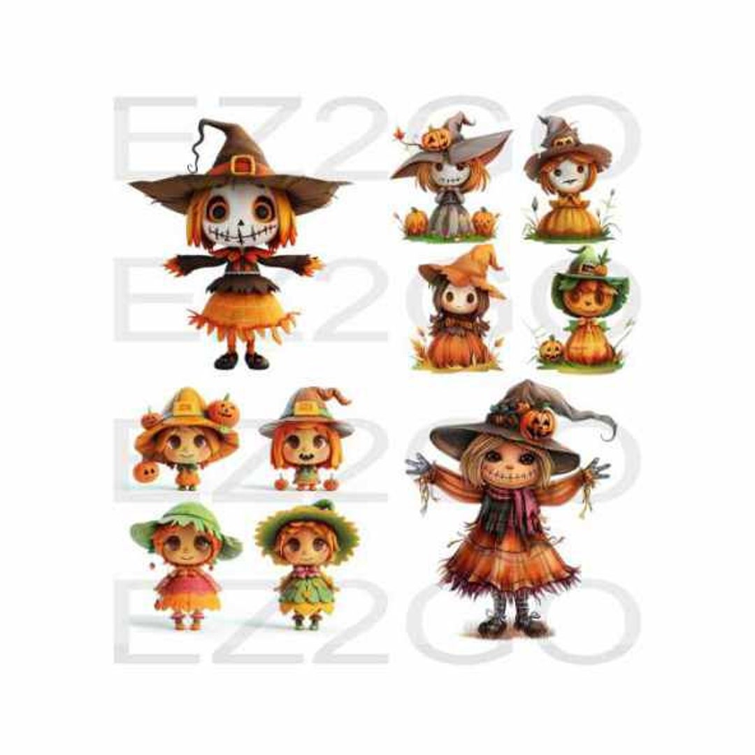 Cute Scarecrow Clip Art Halloween Theme, Kawaii, Girls, Vector, PNG ...