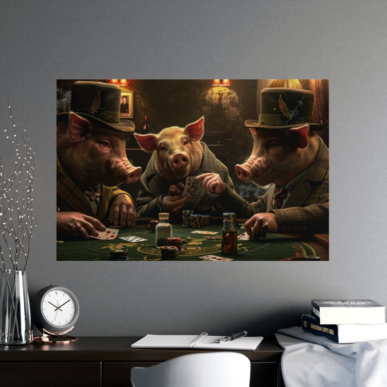 Gentlemen English Victorian Pigs at Poker Table, Hogs Playing Poker ...