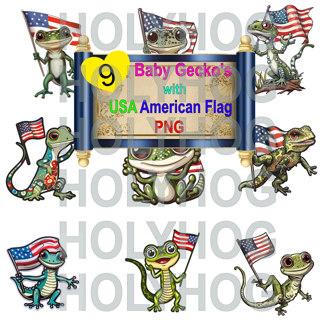 Happy Baby Gecko's With USA American Flag Stickers, Kids Gecko Stickers ...