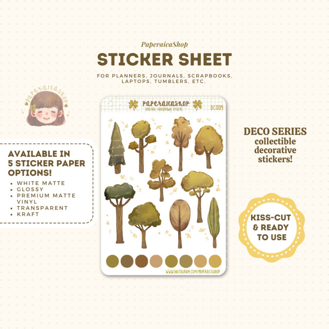 Cute Trees Planner Stickers, Trees Stickers, Trees Wall Art, Aesthetic ...