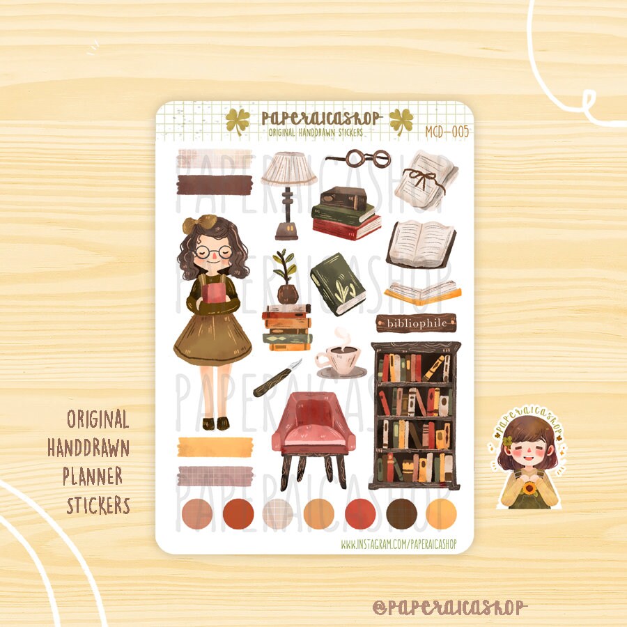 Cute Book Girl Stickers Book Lover Stickers Book Addict - Etsy