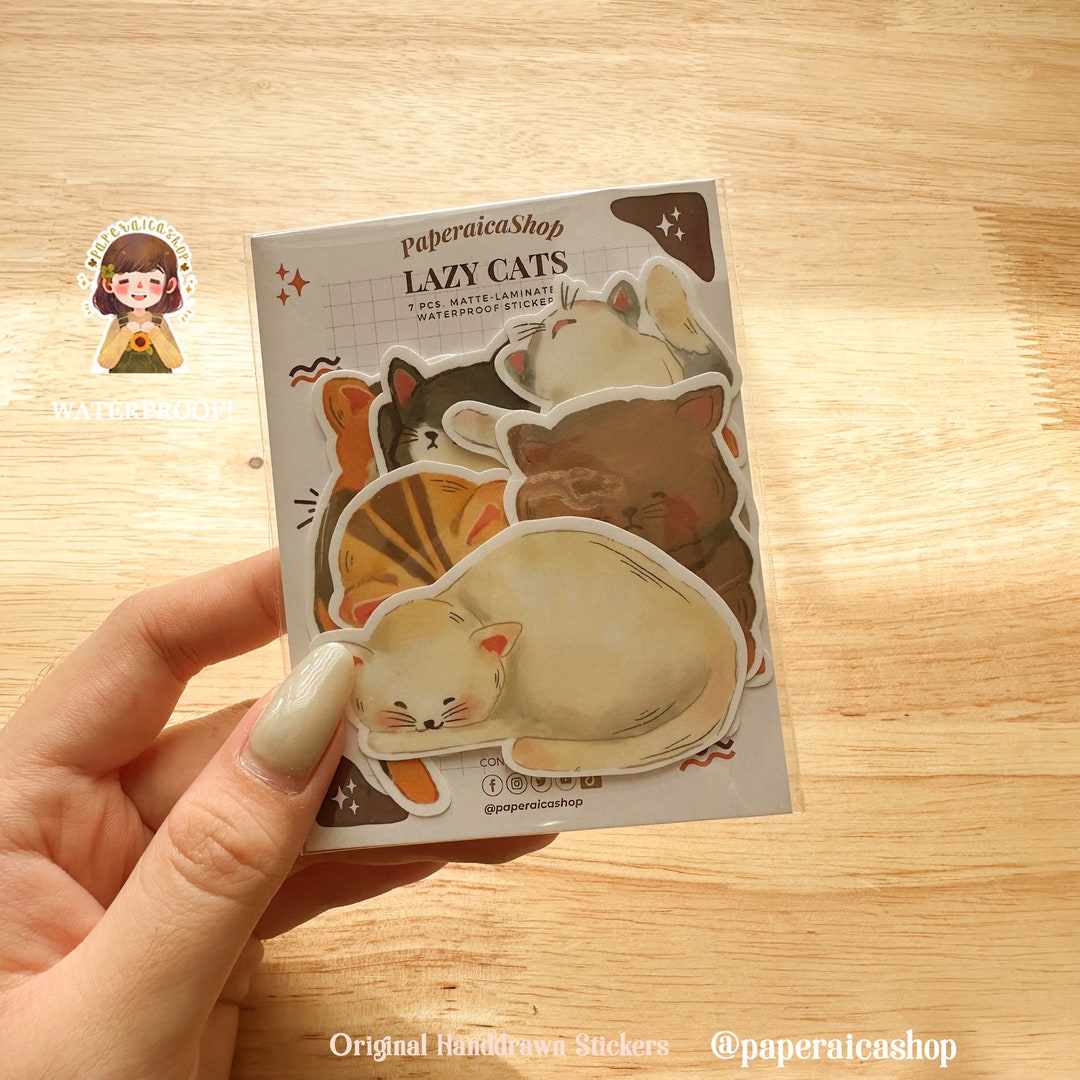 Cute Cat Sticker Pack, Lazy Stickers, Vinyl Stickers, Cat Laptop ...