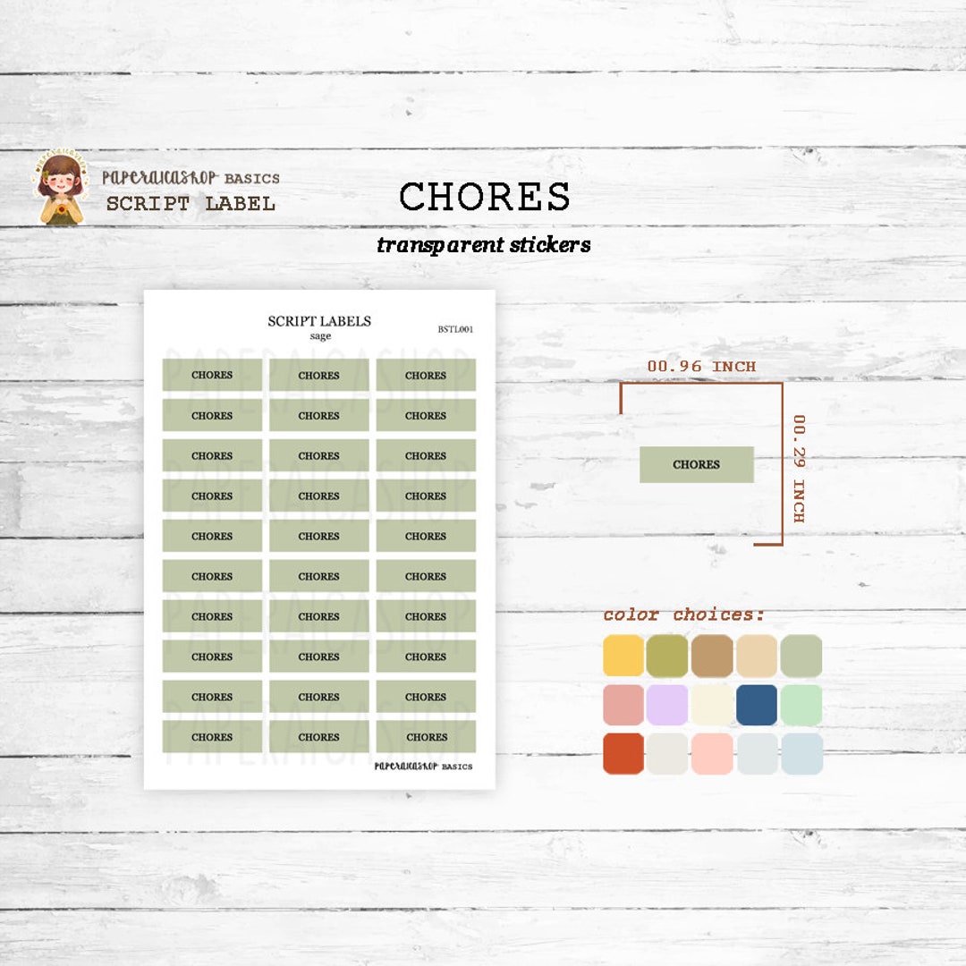 CHORES Script Labels, Text Labels, Functional Stickers, Planner ...