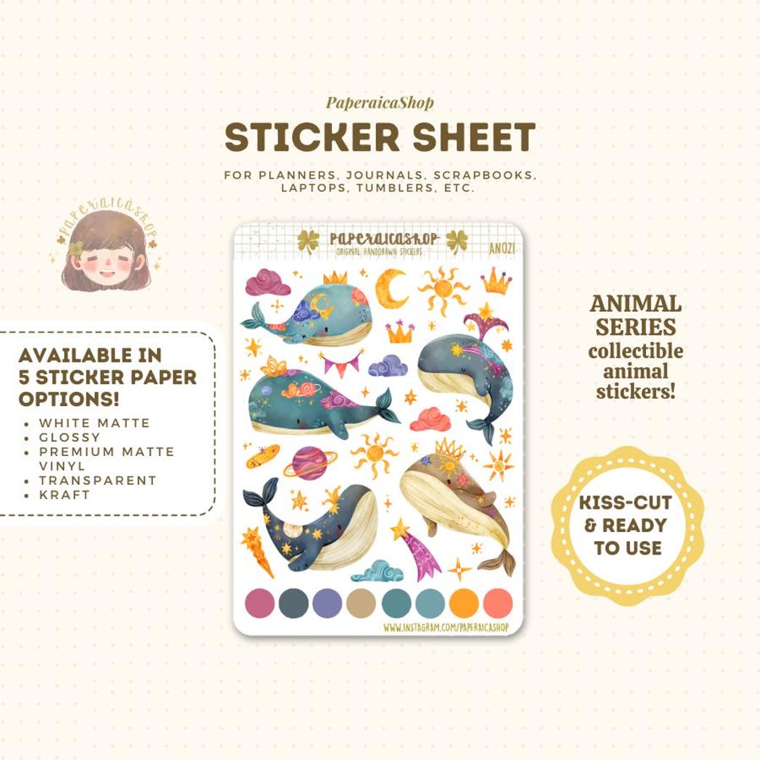 Whimsical Whales Sticker Sheets, Galaxy Whales Sticker Sheets | AN021 ...