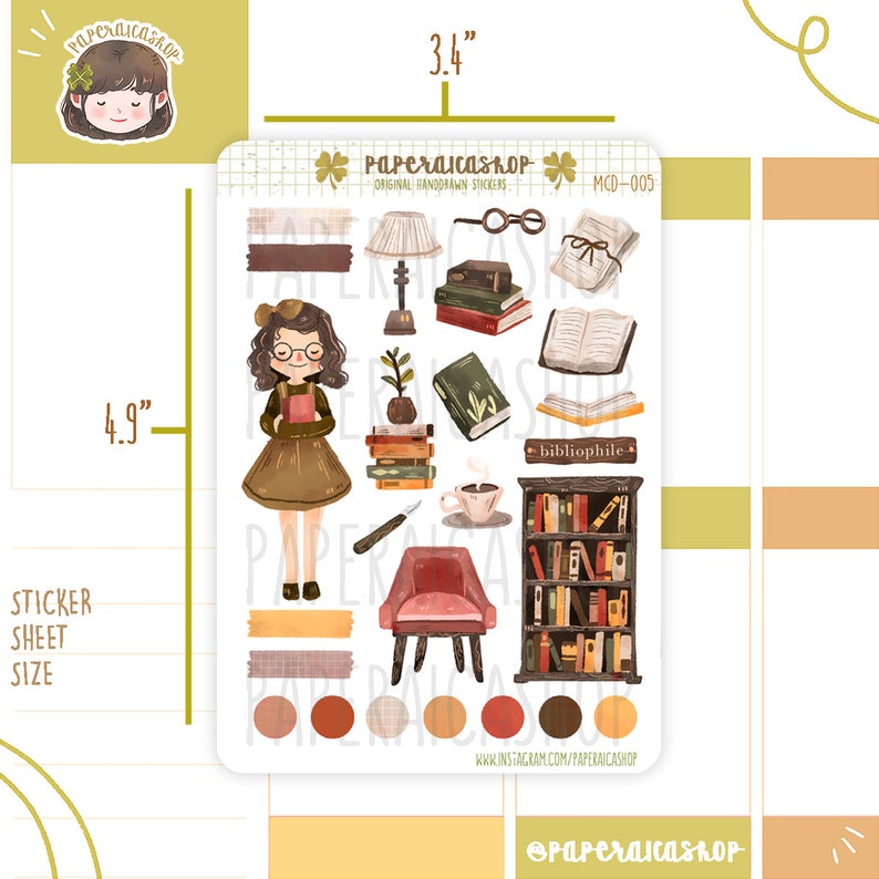 Cute Book Girl Stickers Book Lover Stickers Book Addict - Etsy