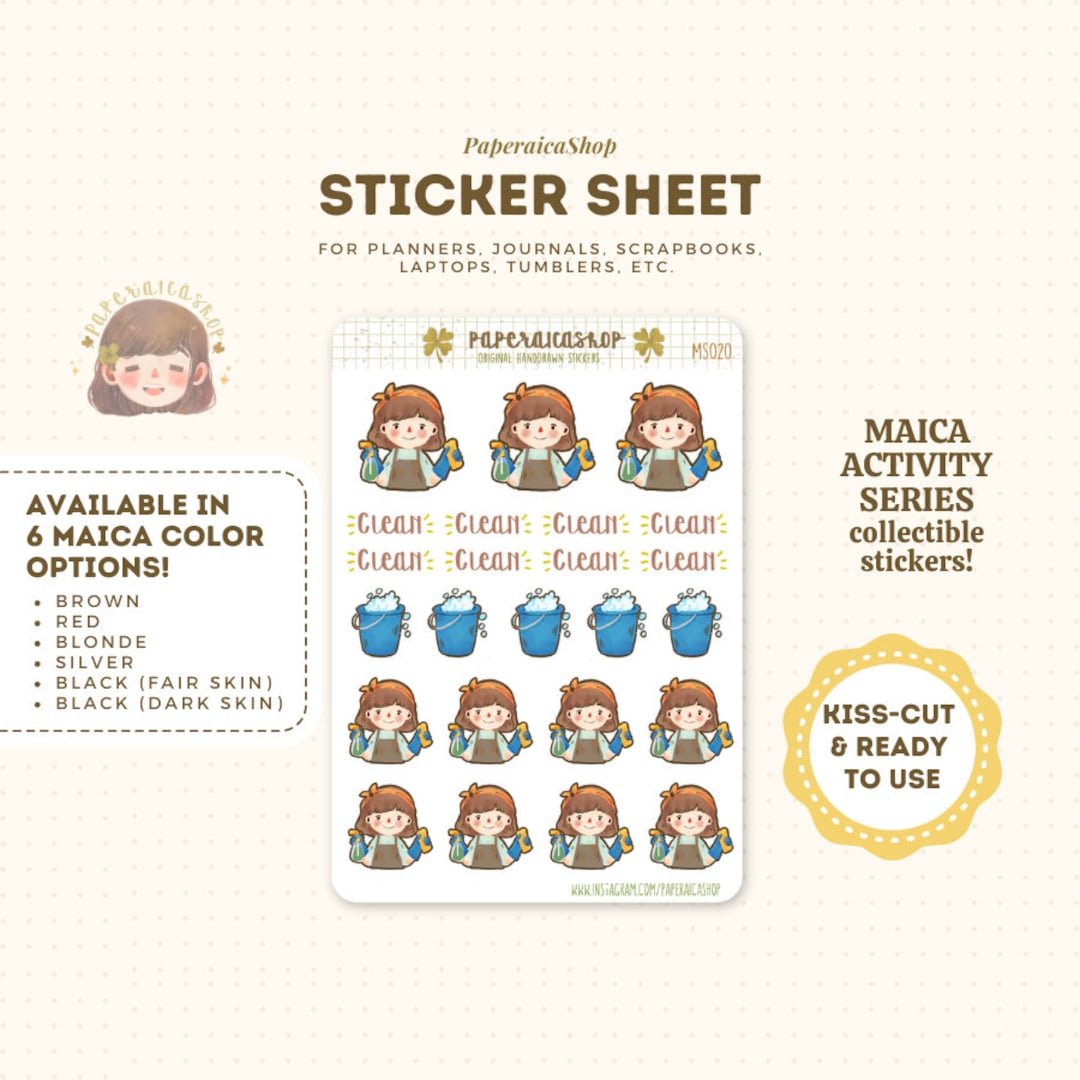 Cute Cleaning Girl Stickers, Cleaning Day Stickers, House Chores ...