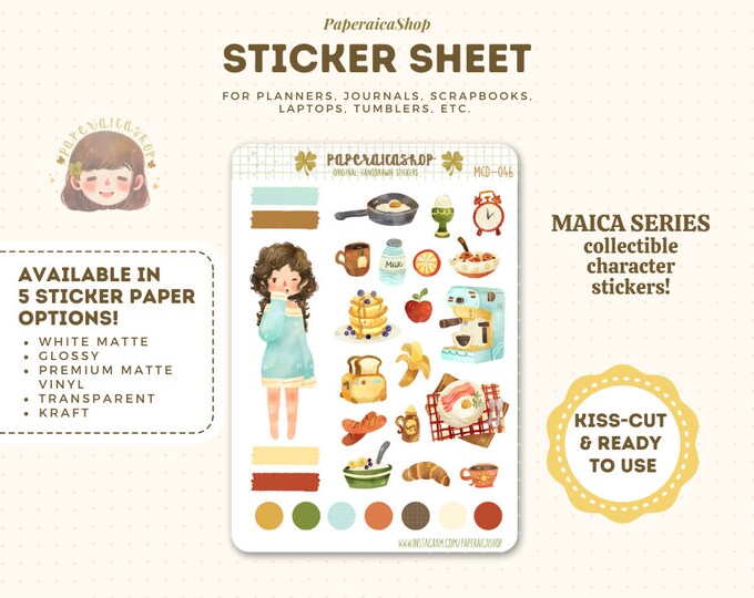 Cute Food Sticker Cartoon Food Breakfast Brunch Food Planner Sticker ...