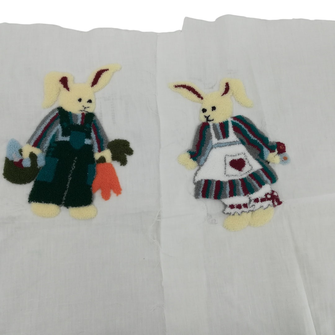 Set of Two Completed Wool Punch Needle Country Bunnies Rabbits - Etsy