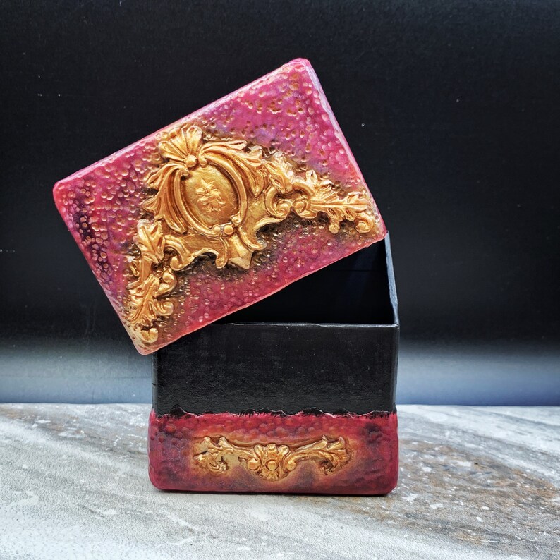Textured Scroll Design Sculpted Small Altered Box/stash Box, Upcycled ...