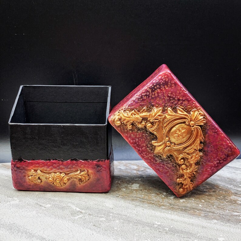 Textured Scroll Design Sculpted Small Altered Box/stash Box, Upcycled ...