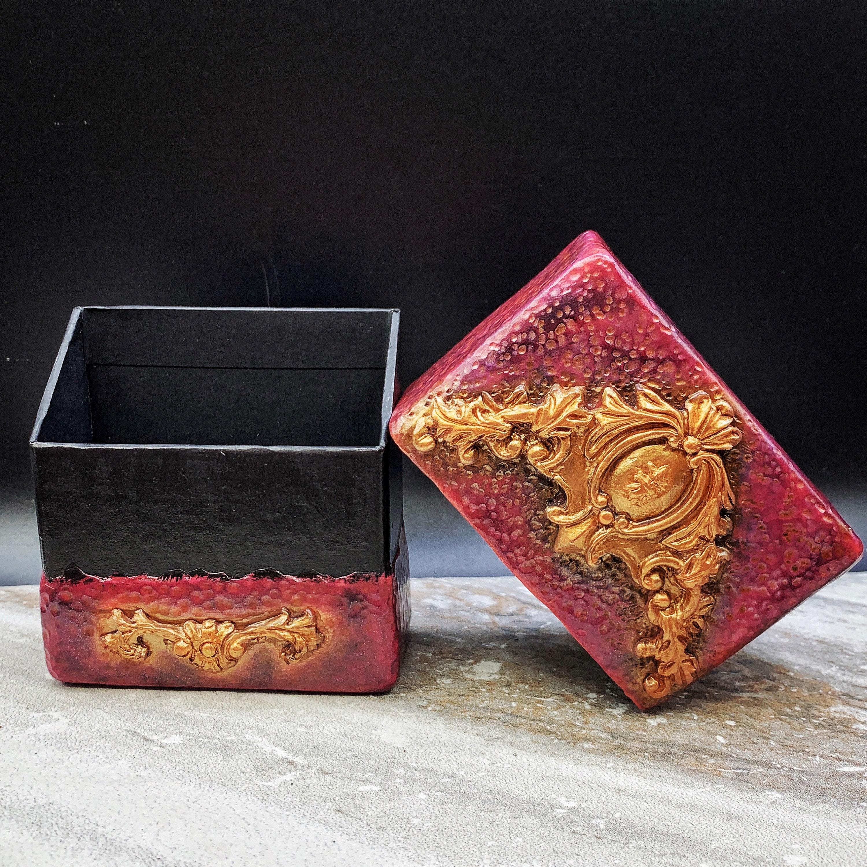 Textured Scroll Design Sculpted Small Altered Box/stash Box, Upcycled ...
