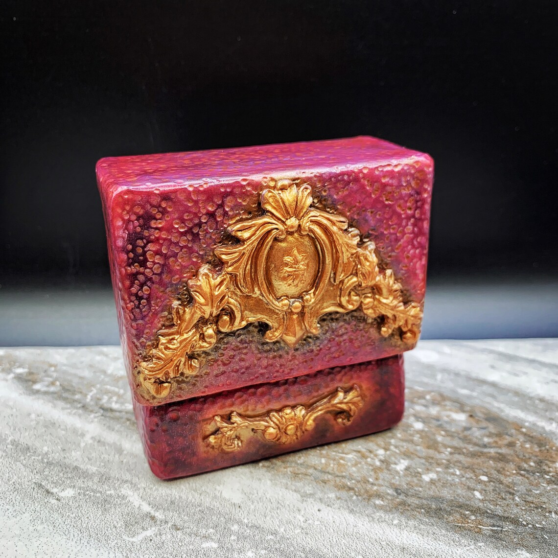 Textured Scroll Design Sculpted Small Altered Box/stash Box, Upcycled ...
