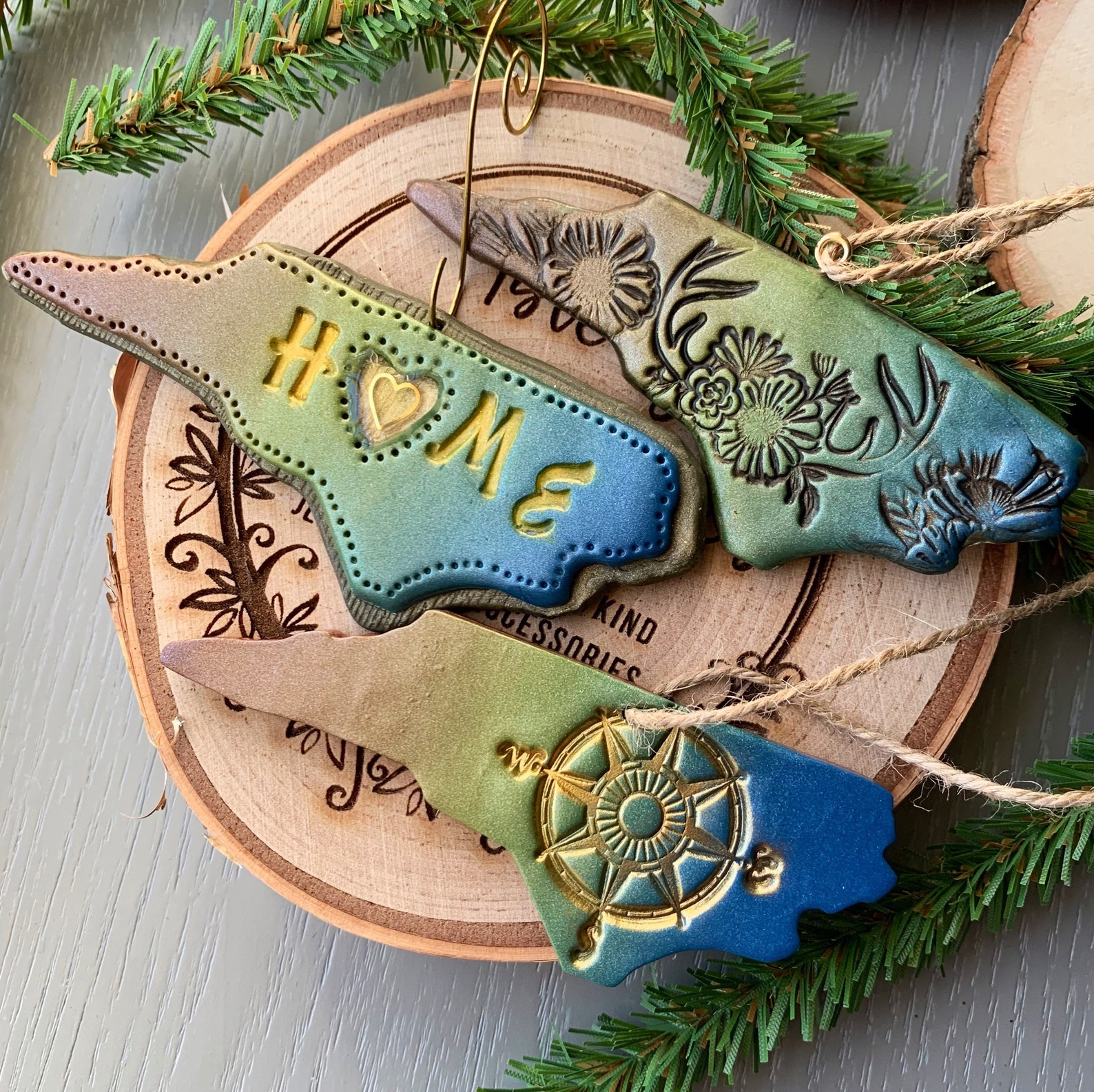 North Carolina Polymer Clay Ornaments, Handmade, One of a Kind - Etsy