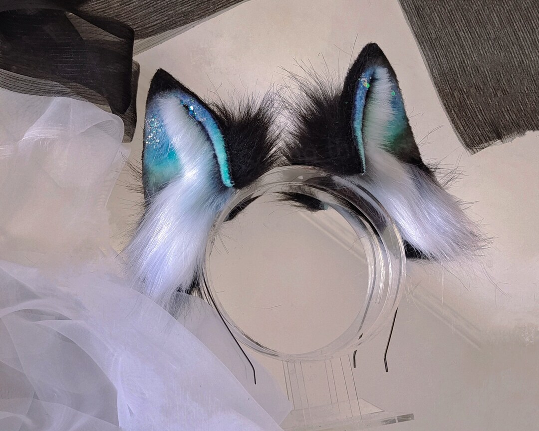 Cosplay Blue Wolf Ear Headband-petplay-furry Ears-black Dog Ear ...